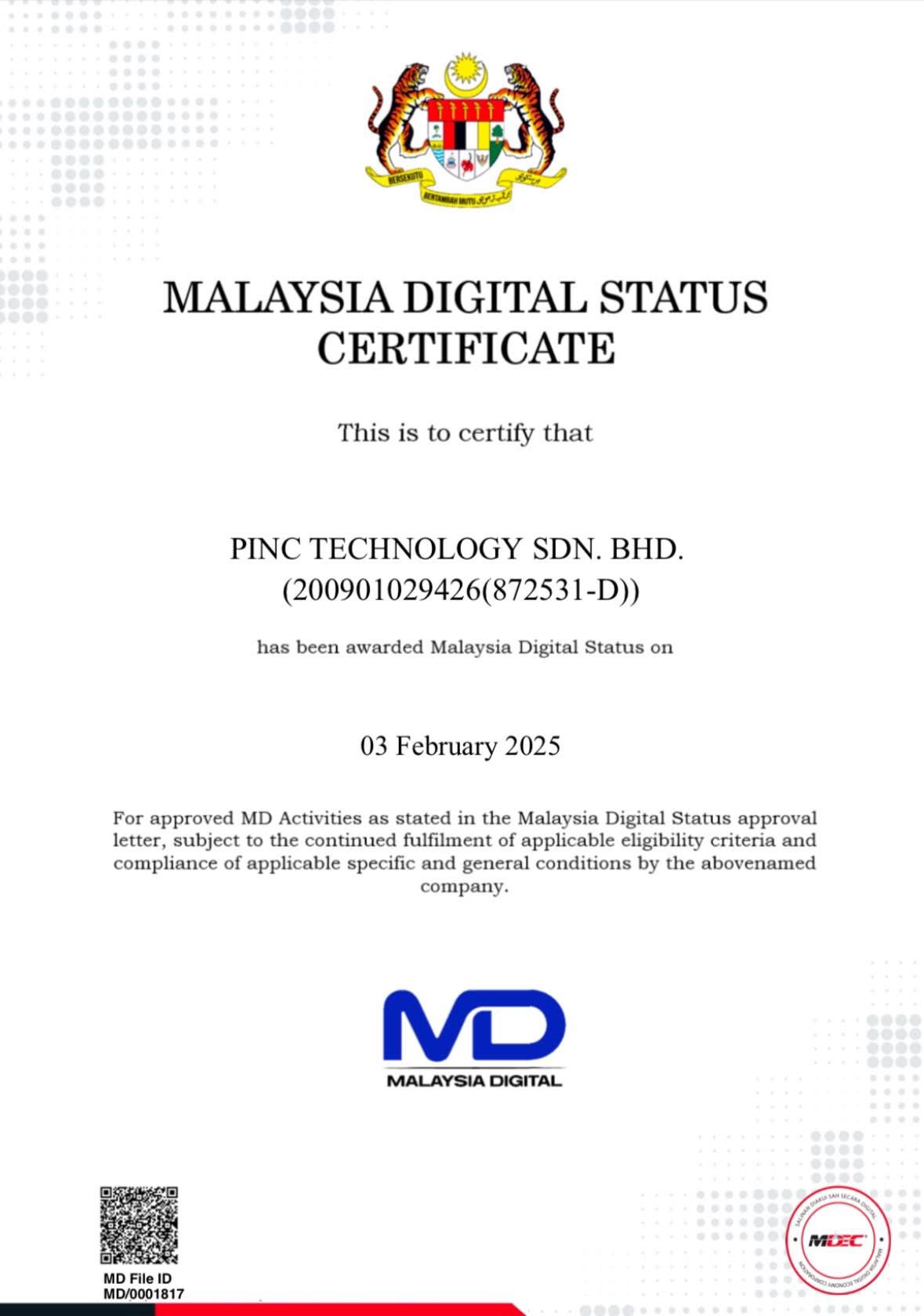 PINC Technology Achieves Malaysia Digital (MD) Status from MDEC - Pinc ...